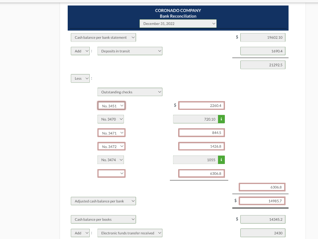Solved the bank portion of the bank for reconciliation for | Chegg.com