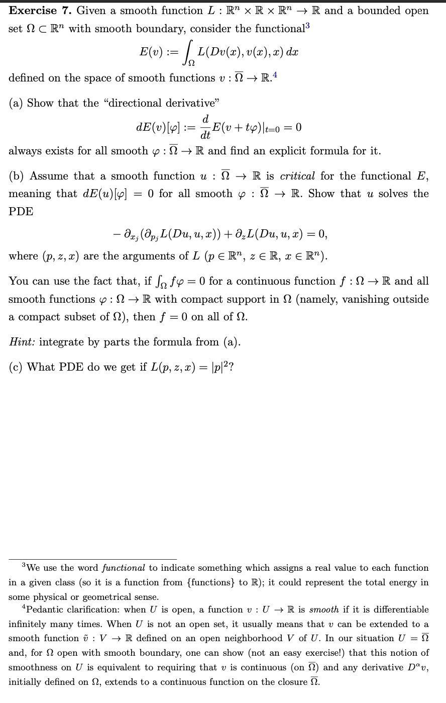 Solved Exercise 7. Given a smooth function L:R" x R x RM + R | Chegg.com