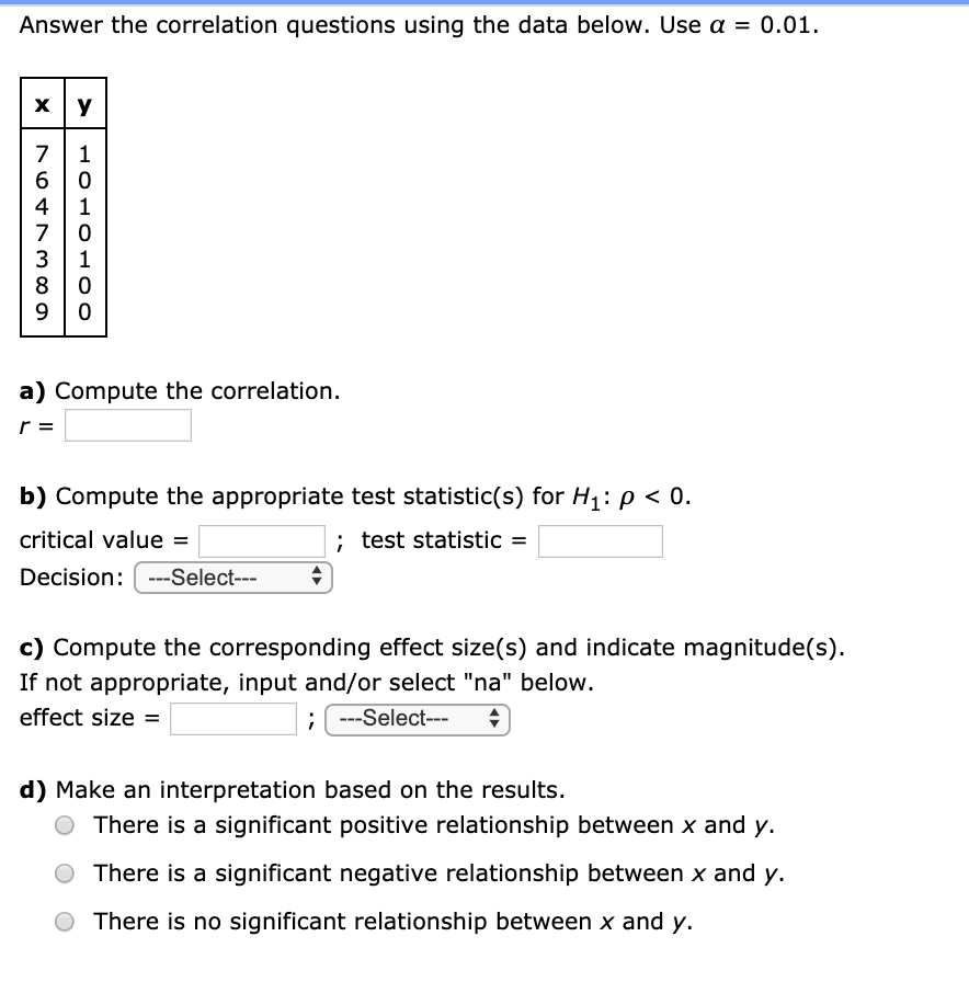Solved Answer the correlation questions using the data | Chegg.com