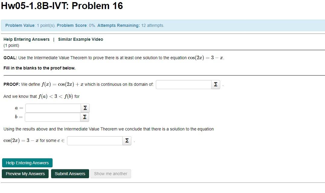 Solved Goal Use The Intermediate Value Theorem To Prove 