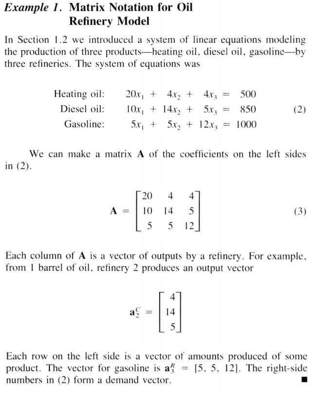 Solved Example 1. Matrix Notation for Oil Refinery Model In | Chegg.com
