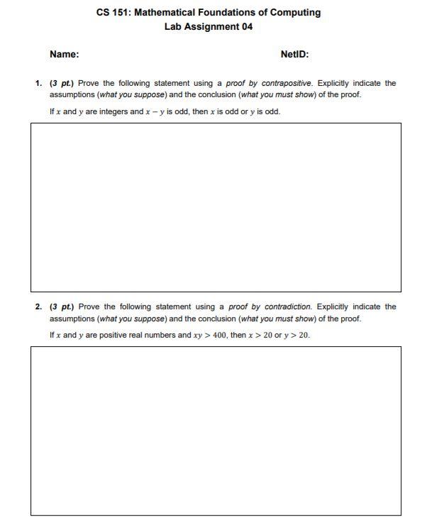 Solved CS 151: Mathematical Foundations of Computing Lab | Chegg.com