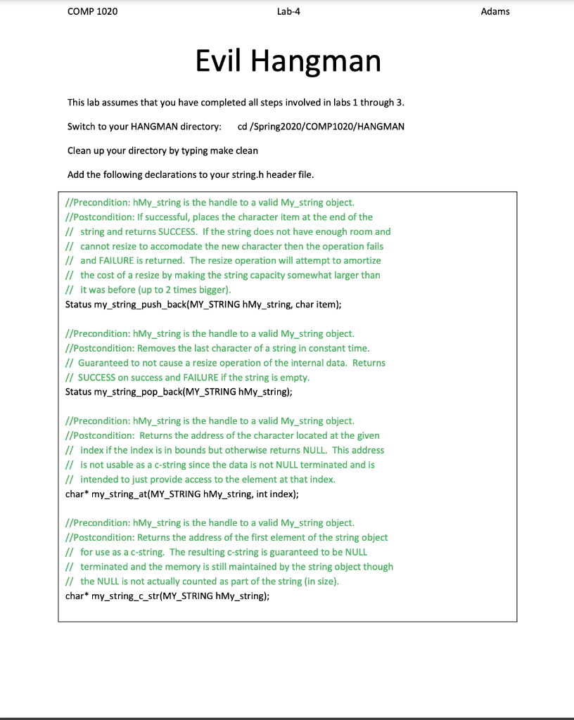Solved COMP 1020 Lab-4 Adams Evil Hangman This lab assumes | Chegg.com