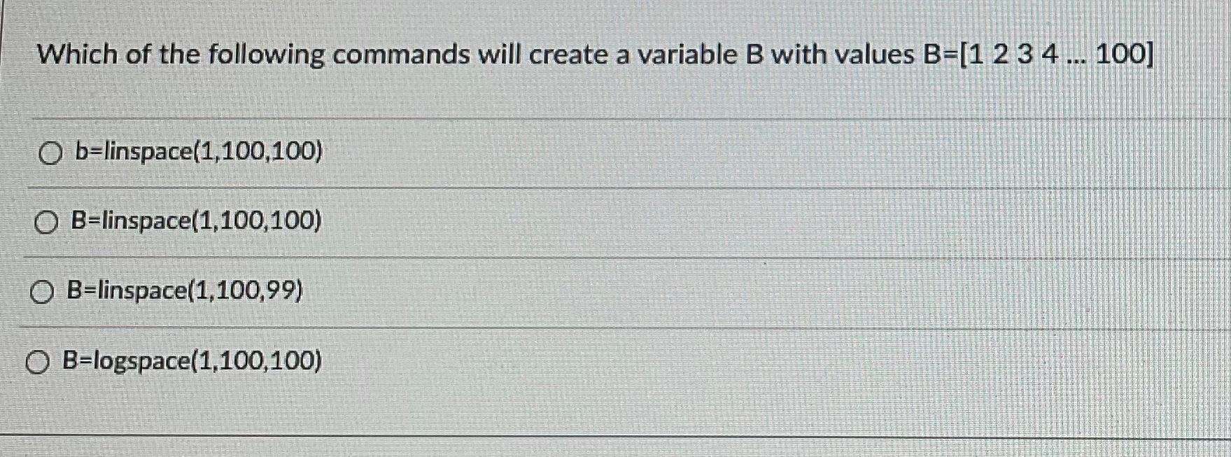 Solved Which of the following commands will create a | Chegg.com