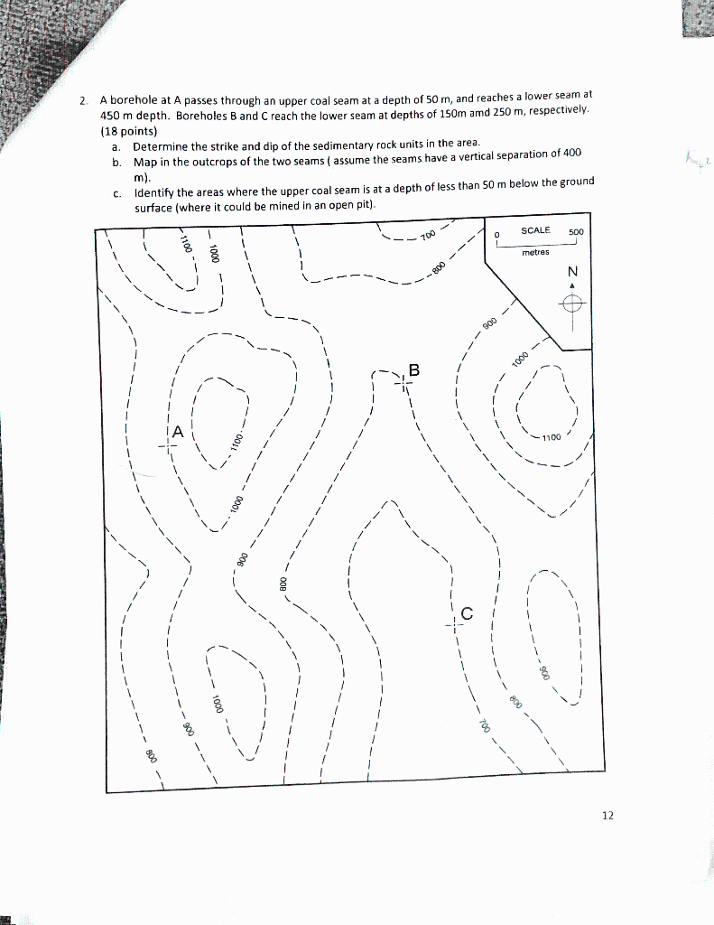 Solved A borehole at A passes through an upper coal seam at | Chegg.com