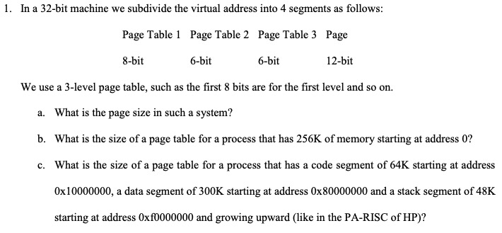 Solved 1. In a 32-bit machine we subdivide the virtual | Chegg.com