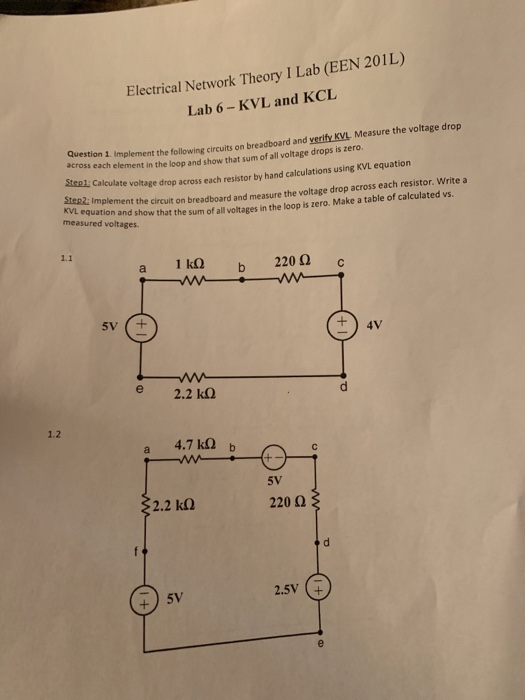Solved Electrical Network Theory I Lab (EEN 201L) Lab 6-KVL | Chegg.com