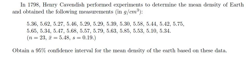 Solved In 1798, Henry Cavendish performed experiments to | Chegg.com