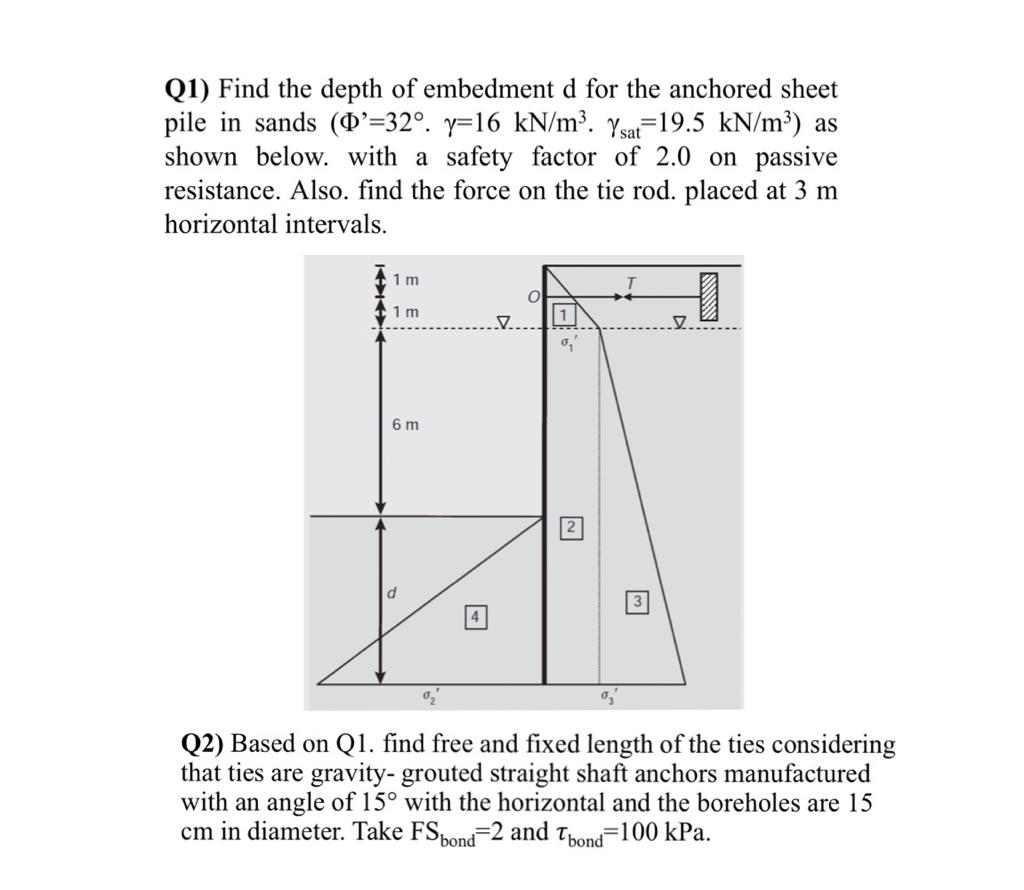 Solved Q1) Find the depth of embedment d for the anchored | Chegg.com