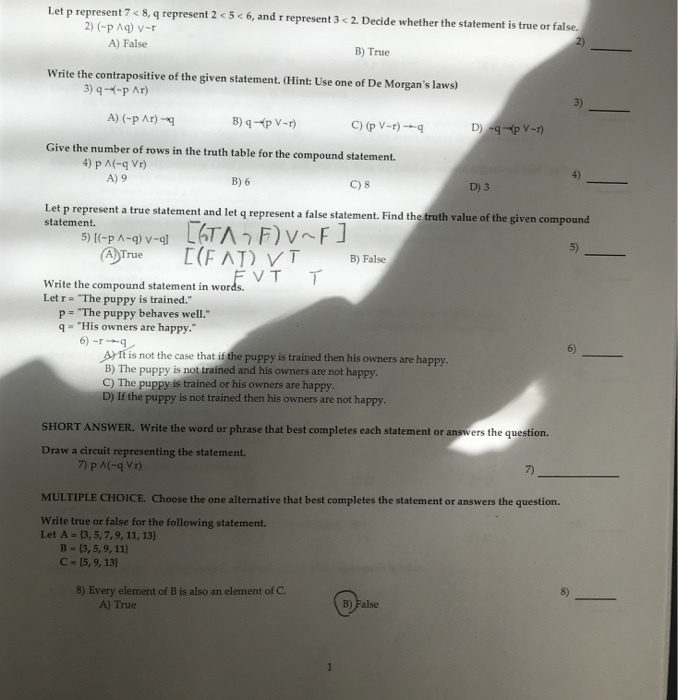 Solved Let p represent 7く8, q represent 2
