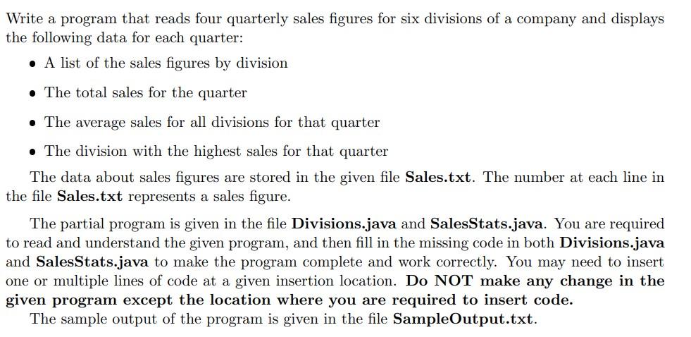 Solved /** * Divisions Class */ public class Divisions { | Chegg.com