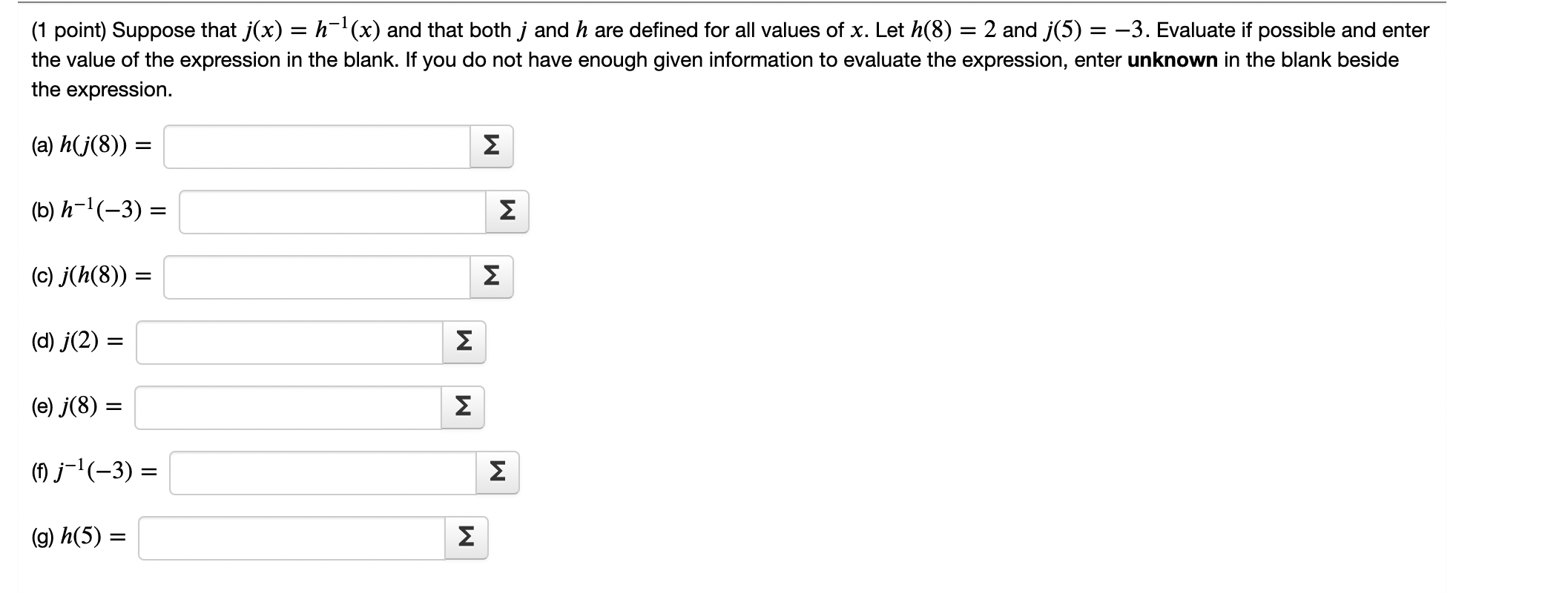 Solved (1 point) Suppose that j(x)=h−1(x) and that both j | Chegg.com