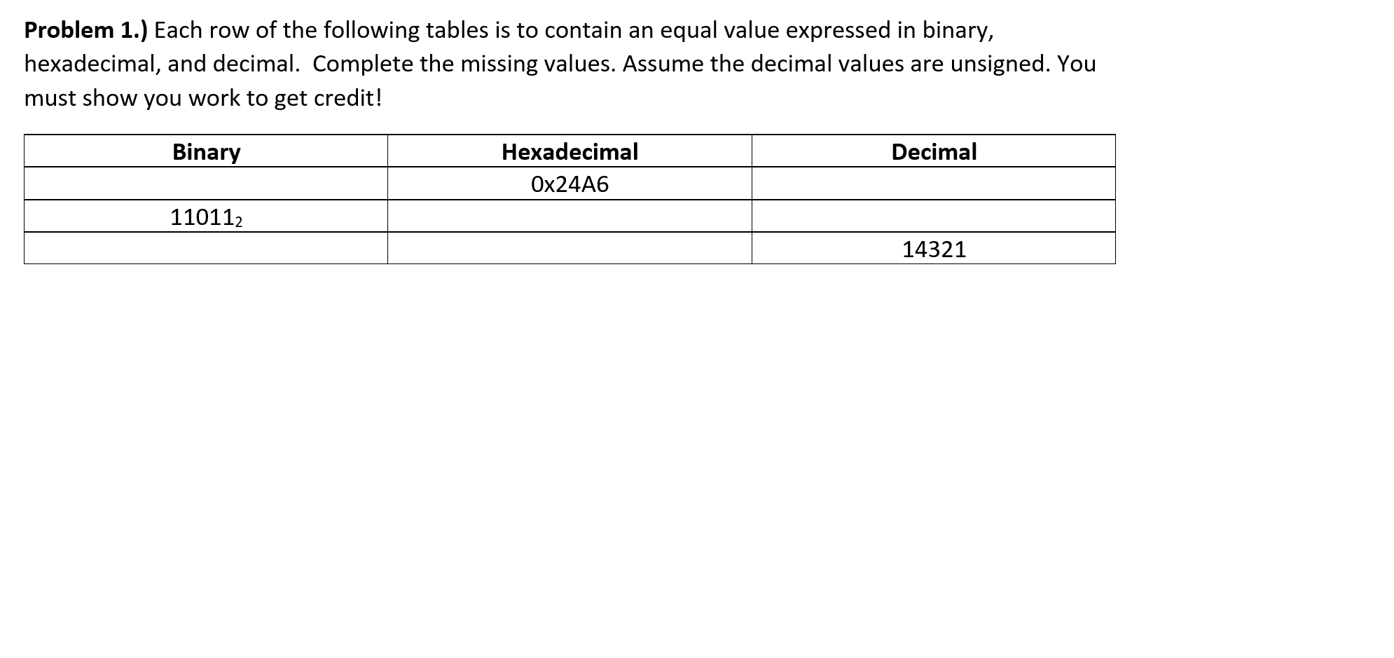 Solved Problem 1.) Each row of the following tables is to | Chegg.com