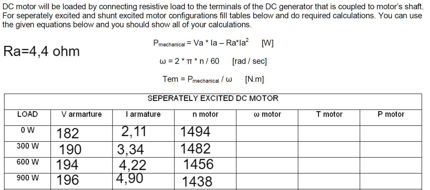 Solved DC motor will be loaded by connecting resistive load | Chegg.com