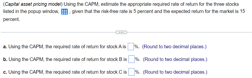 Solved Capital Asset Pricing Model Using The Capm