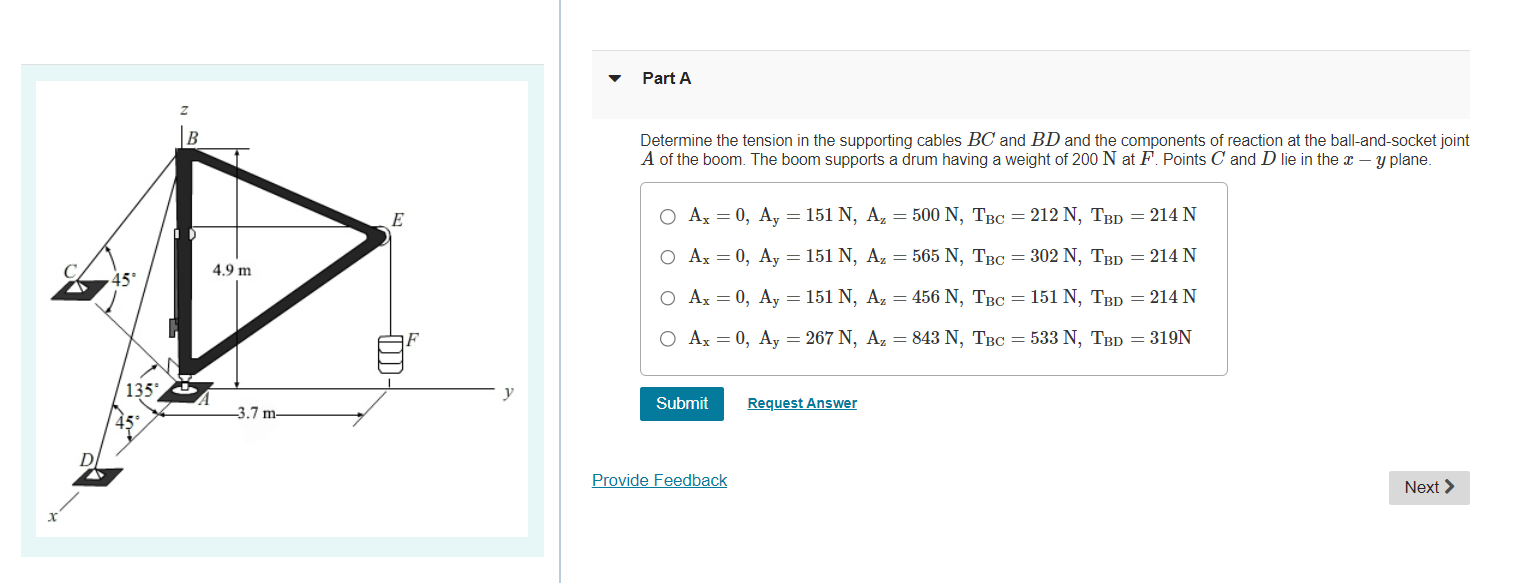 Solved Determine the tension in the supporting cables BC and | Chegg.com