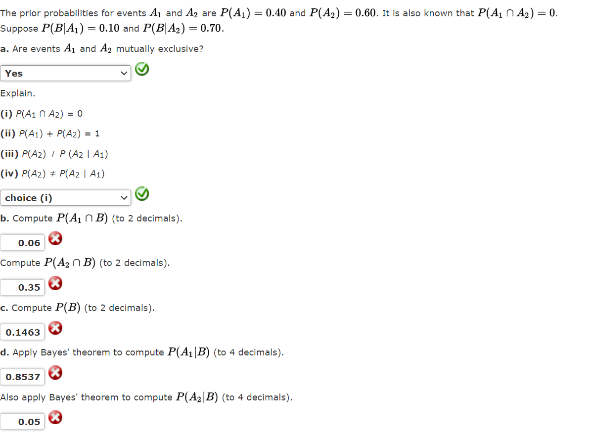 Solved The prior probabilities for events A1 ﻿and A2 ﻿are | Chegg.com