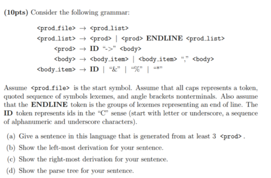 Solved (10pts) Consider the following grammar: + + | | Chegg.com