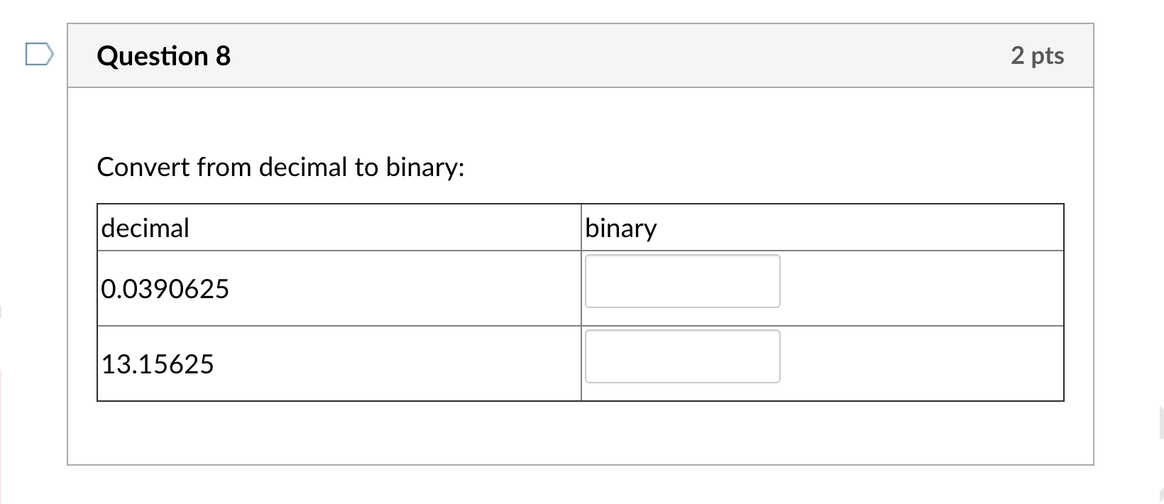 Solved Question 7 2 pts Convert from binary to decimal: | Chegg.com