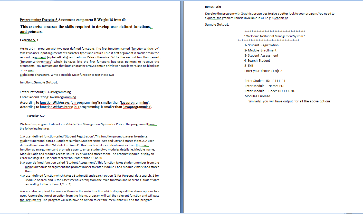 Solved Bonus Task: Programming Exercise 5 Assessment | Chegg.com