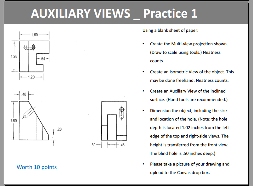 AUXILIARY VIEWS_ Practice 1 Using a blank sheet of | Chegg.com