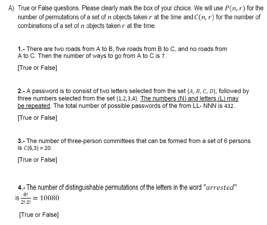 Solved True or False questions. Please clearly mark the box | Chegg.com