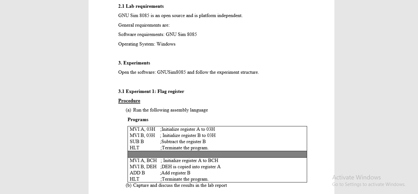 Solved 2.1 Lab requirements GNU Sim 8085 is an open source | Chegg.com