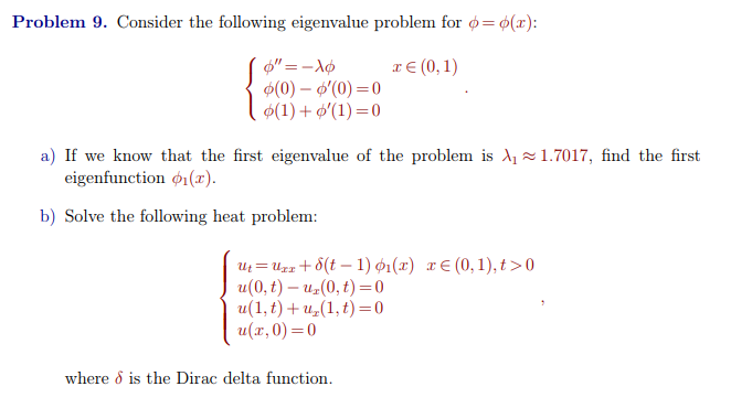 Solved Problem 9. ﻿Consider the following eigenvalue problem | Chegg.com