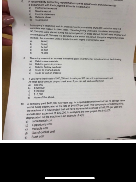 Solved 6. A responsibility accounting report that compares | Chegg.com