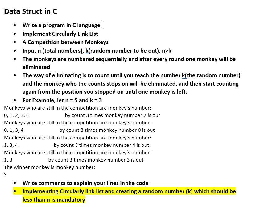 Solved Data Struct In C Write A Program In C Language 9273