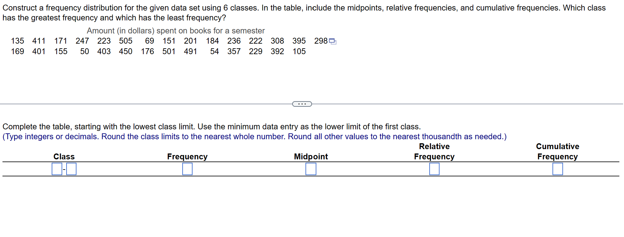 Solved Construct a frequency distribution for the given data | Chegg.com