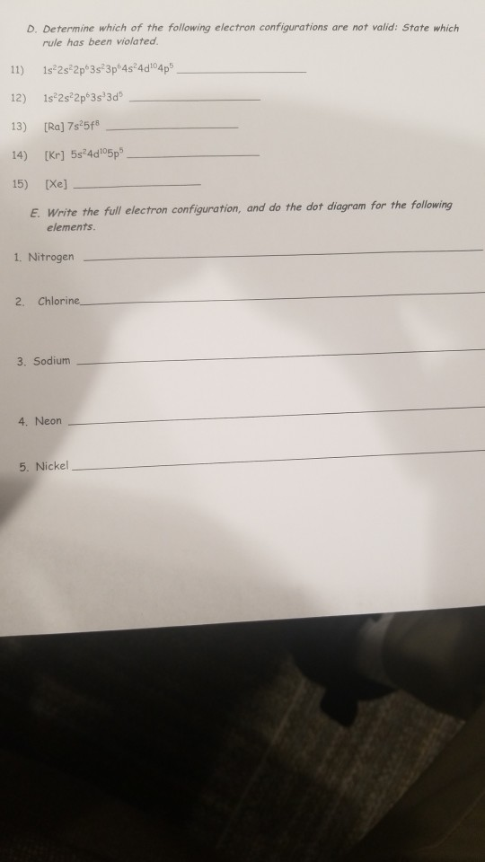 Solved D Determine Which Of The Following Electron