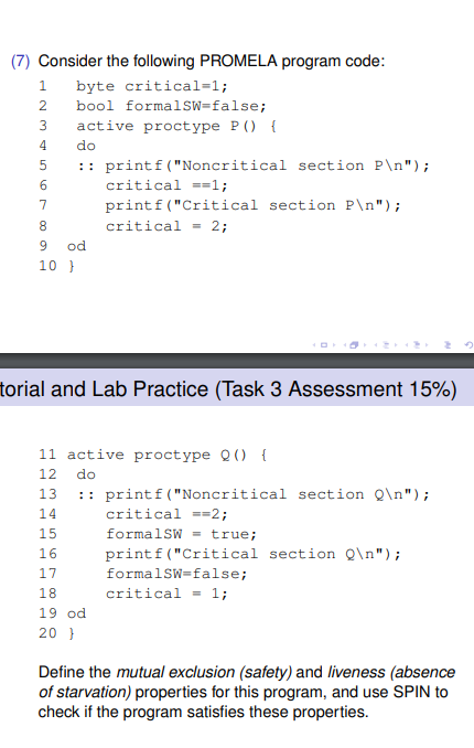 Solved (7) Consider the following PROMELA program code: byte | Chegg.com