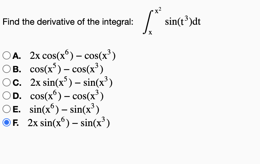 Solved Find the derivative of the integral: | Chegg.com