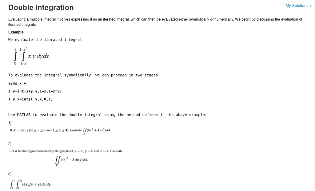 Solved Double Integration My Solutions > Evaluating a | Chegg.com