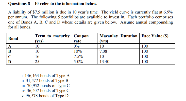 Solved Questions 8-10 refer to the information below. A | Chegg.com