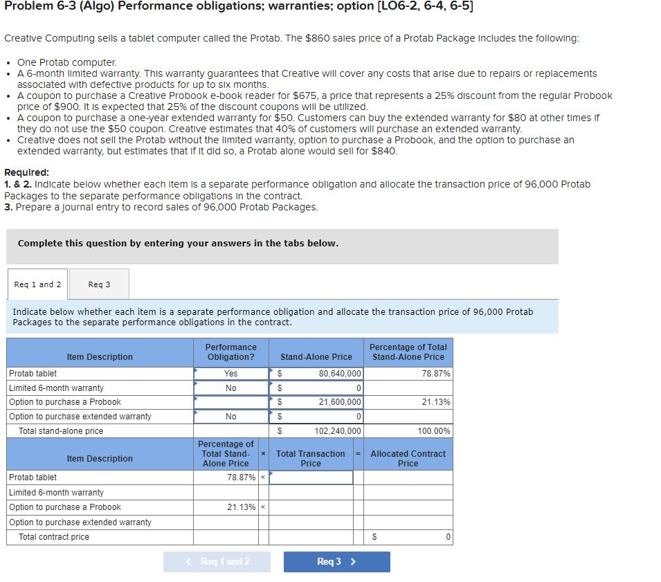 Solved Problem 6-3 (Algo) ﻿Performance obligations; | Chegg.com