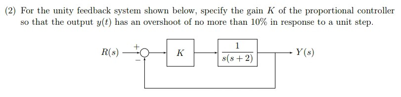 Solved (2) For the unity feedback system shown below, | Chegg.com