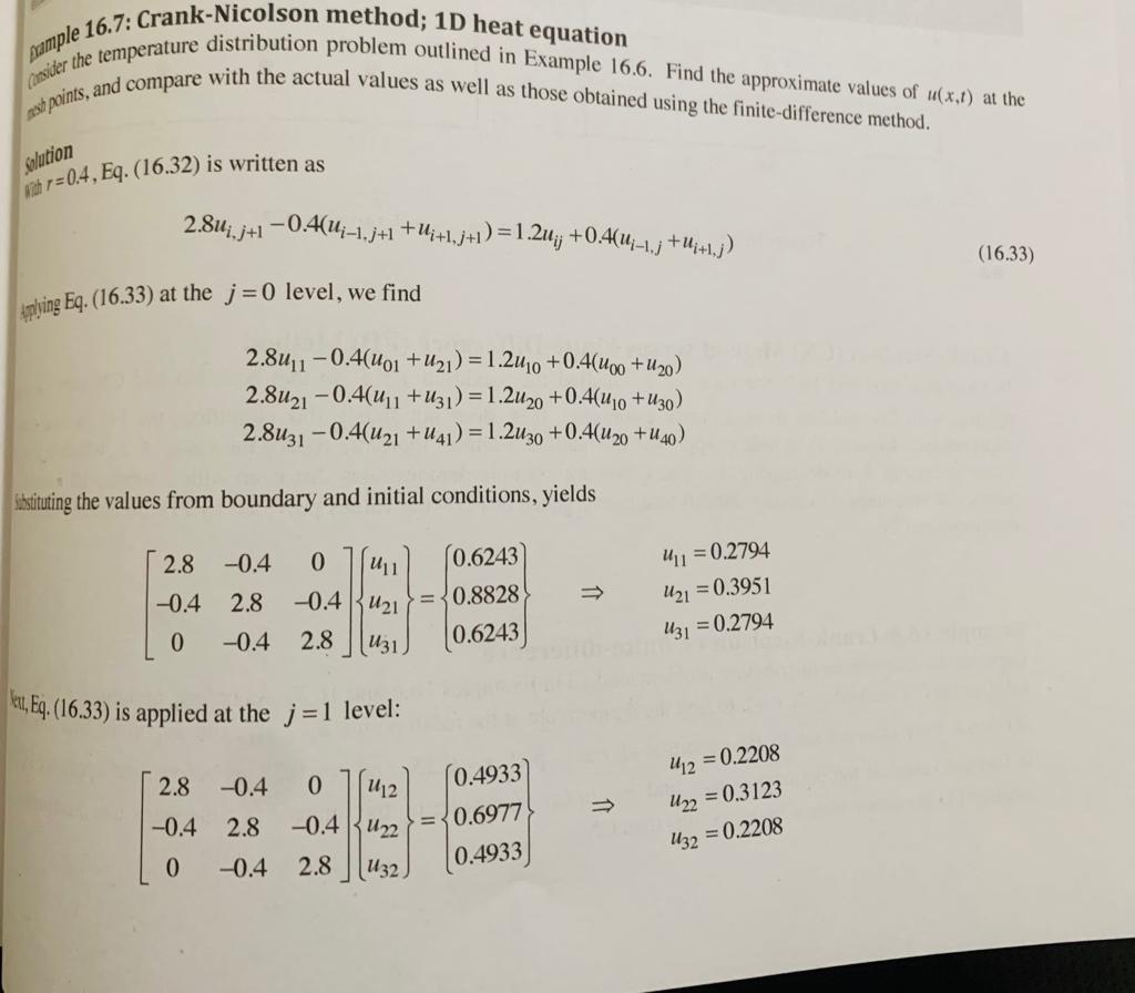 Solved Crank Nicolson Method. Example is given for reference | Chegg.com