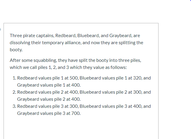 Solved Three pirate captains, Redbeard, Bluebeard, and | Chegg.com