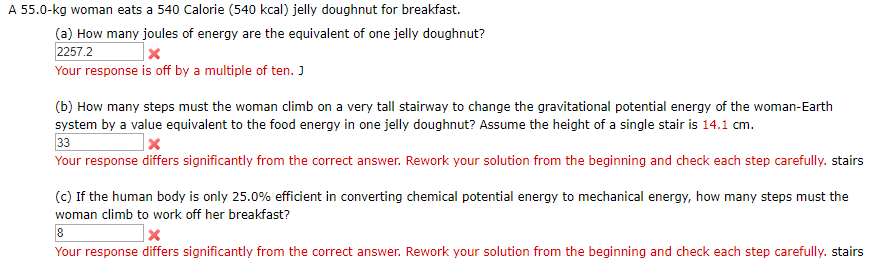 Solved A 55.0-kg woman eats a 540 Calorie (540 kcal) jelly | Chegg.com