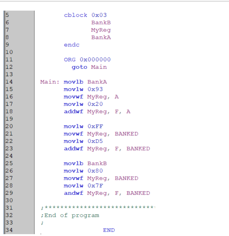 Solved 5 6 7 0) cblock 0x03 BankB MyReg BankA endc 8 9 10 11 | Chegg.com