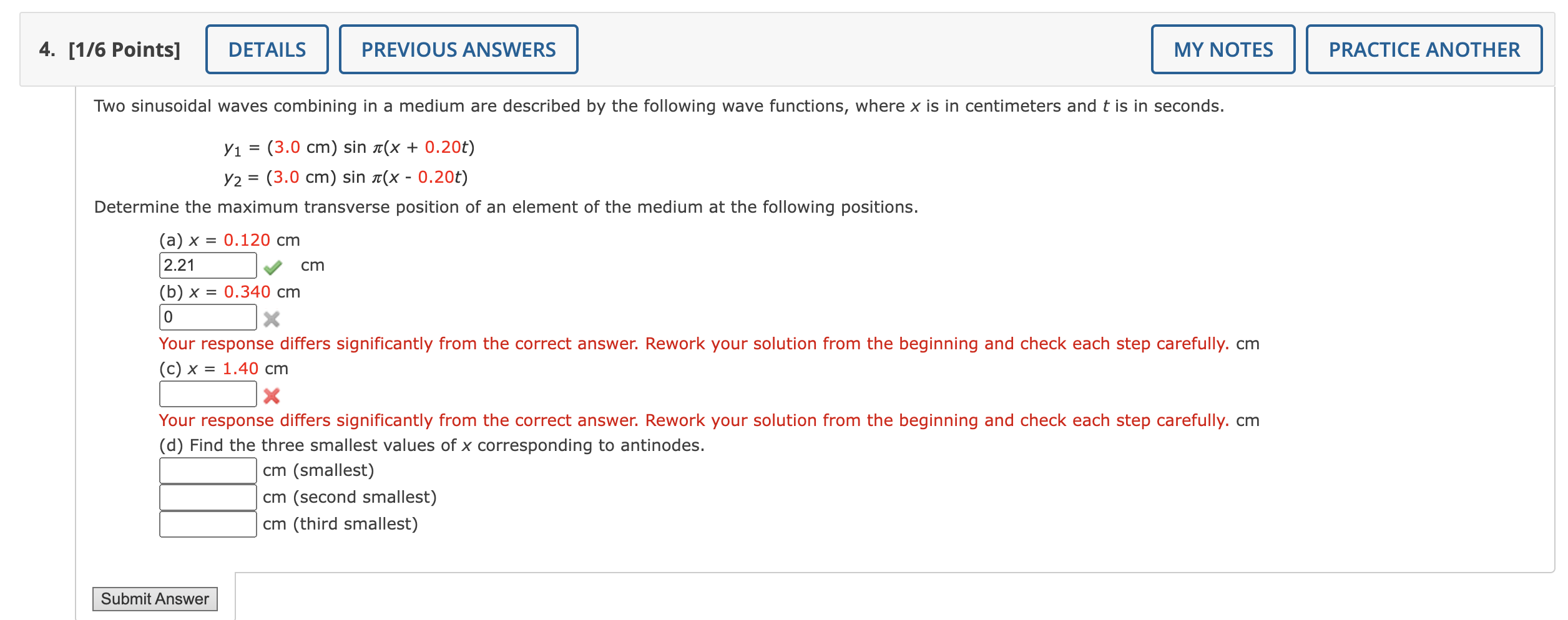 Solved Two sinusoidal waves combining in a medium are | Chegg.com