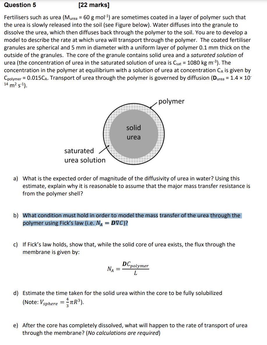 Solved Fertilisers such as urea (Murea=60 g mol−1) are | Chegg.com
