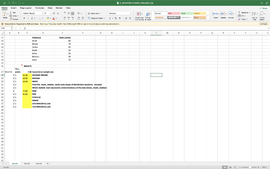 Solved 2. CHAPTER 3 EXCEL PROJECT (3) Home Insert Page | Chegg.com