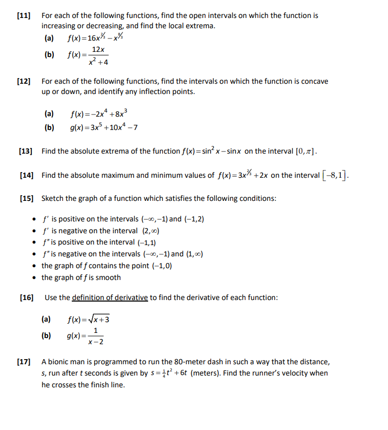 Solved [11] For each of the following functions, find the | Chegg.com