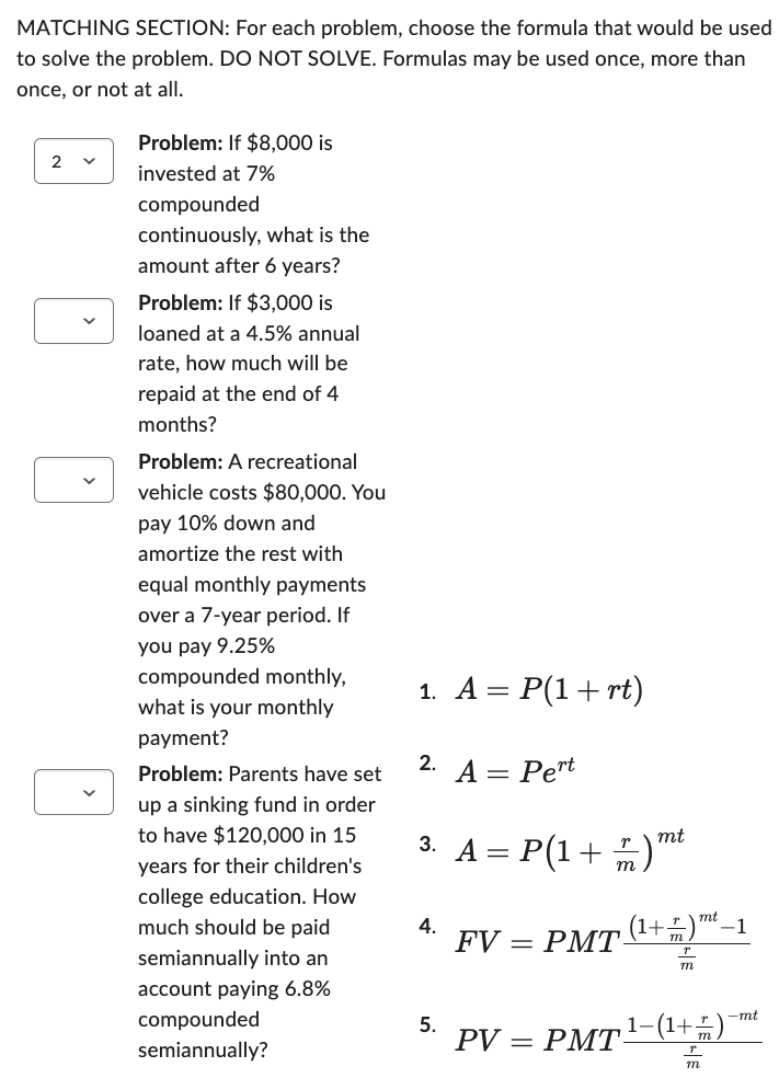 Solved MATCHING SECTION: For each problem, choose the | Chegg.com