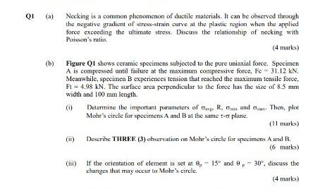 Solved Q1 (a) (b) Necking is a common phenomenon of ductile | Chegg.com