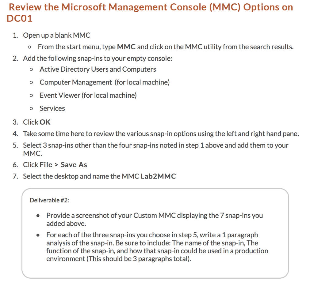 Solved Review The Microsoft Management Console Mmc Options