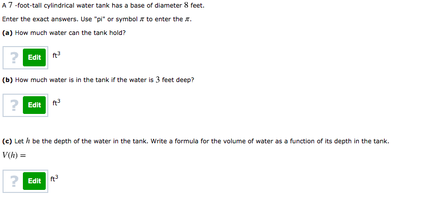 Solved A 7 -foot-tall cylindrical water tank has a base of | Chegg.com